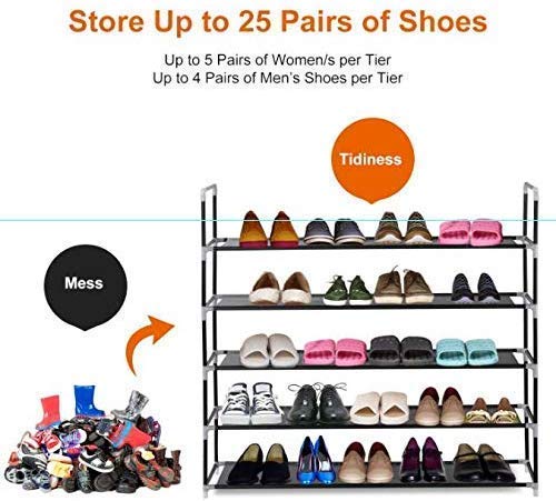 SOONEEDEAR 5 Tiers Shoe Organizer,Shoe Rack,Closet Shoe Organizer, Space Saving Shoe Tower Cabinet Stackable Shelves Holds 20-25 Pairs