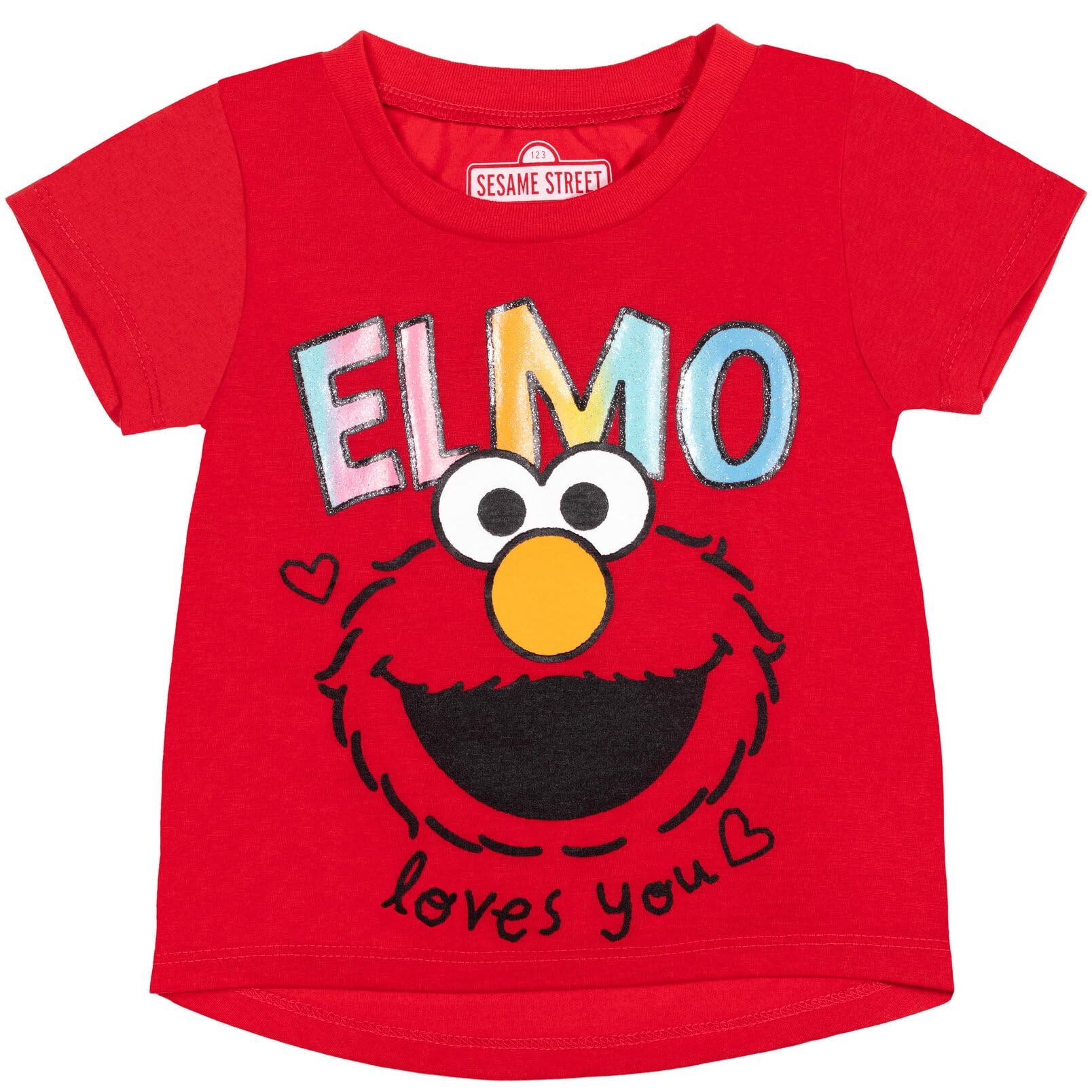 Sesame Street Elmo Infant Baby Girls Graphic T-Shirt Mesh Skirt and Scrunchie 3 Piece Outfit Set Red/Rainbow 18 Months