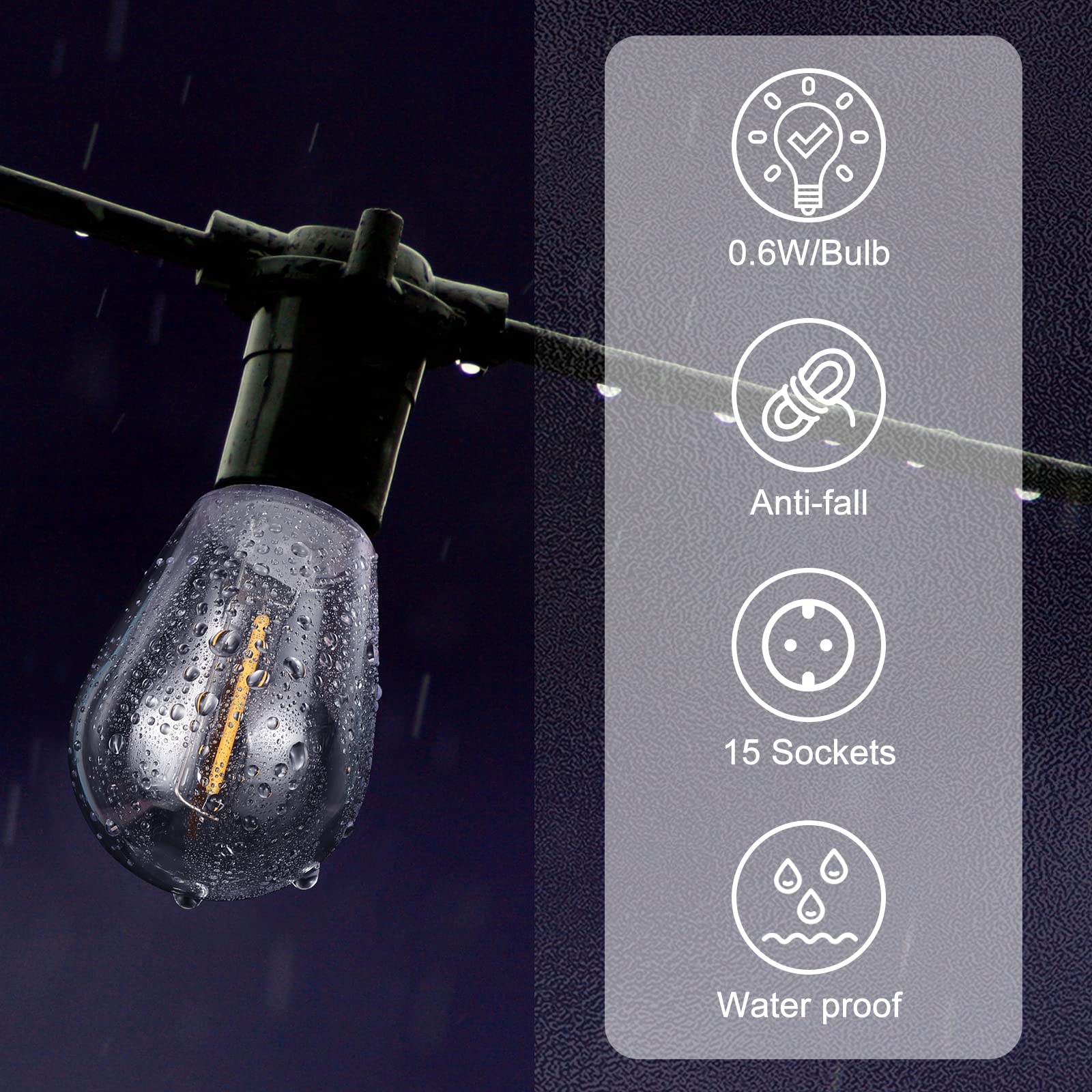 48 Pack LED Replacement Light Bulbs S14 Shatterproof Waterproof String Light Replacement Bulbs 1W Outdoor LED Bulbs Vintage Patio Bulbs, E26 110v Regular Base (Warm White)
