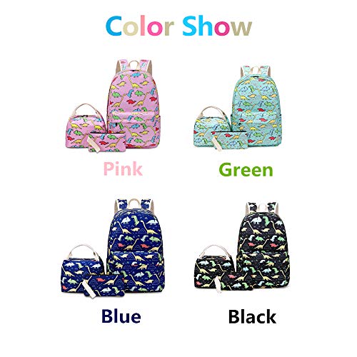 3Pcs Cool Dinosaur Prints Elementary Girls Boys Backpacks with Lunch Bag, Capacity School Bag Back Packs for Boys