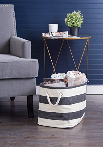 DII Durable Woven Striped Storage Bin Collapsible with Soft Rope Handles Reinforced with Metal Grommets, Medium, 15x10x12, Black