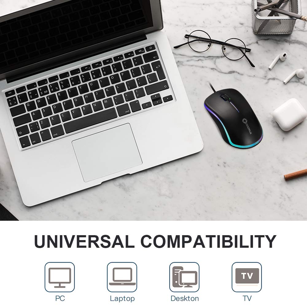 COOLERPLUS FC112 USB Optical Wired Computer Mouse with Easy Click for Office and Home, 1000DPI, Premium and Portable,Compatible with Windows PC, Laptop, Desktop, Notebook (Black)