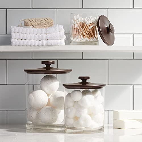 mDesign Plastic Apothecary Canister Jar Storage Organizer for Bathroom, Bedroom, Vanity, Kitchen Cabinet Organization - Holds Cotton Swab - Lumiere Collection - Set of 3 - Clear/Bronze