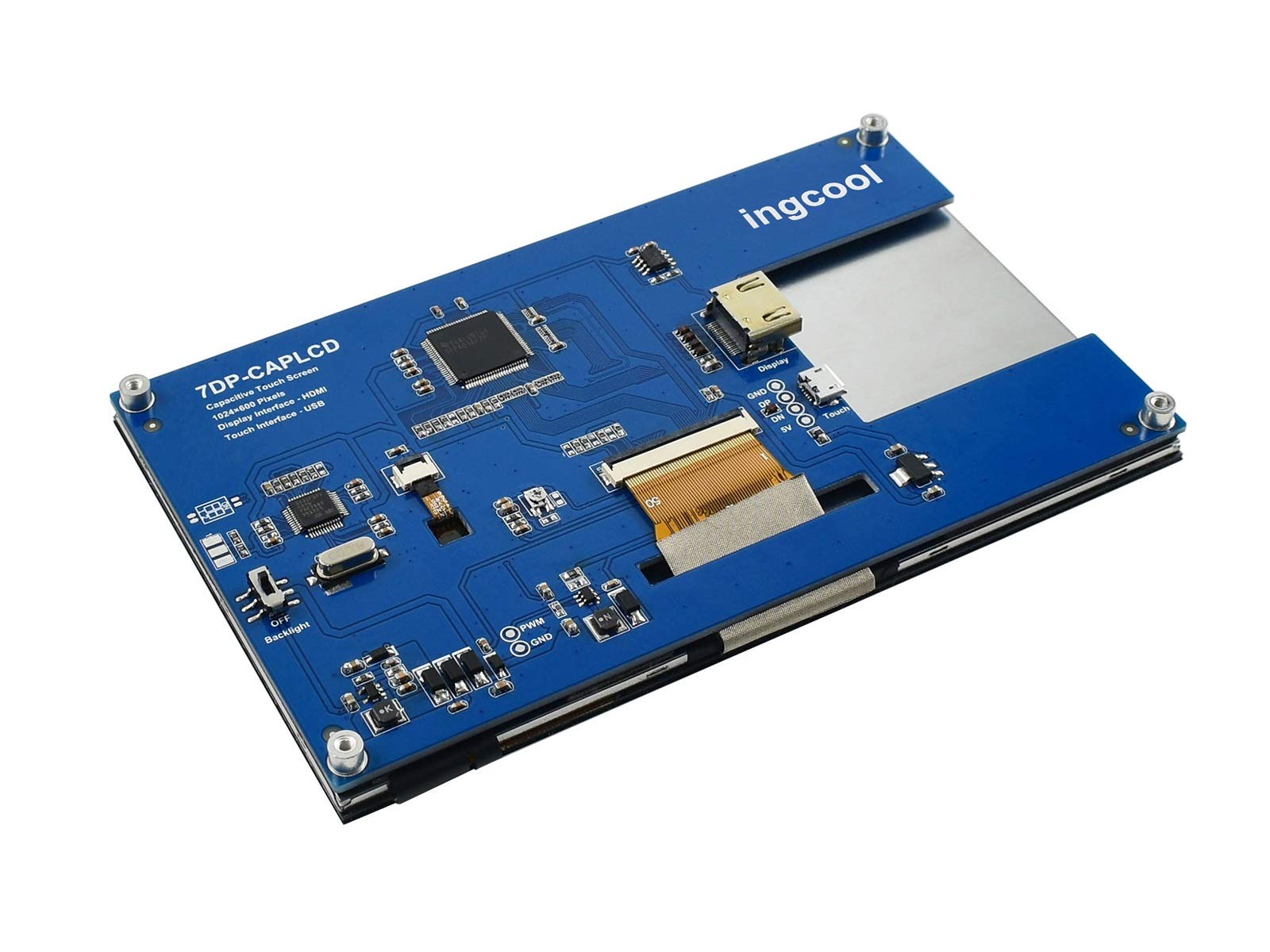 Ingcool 7 inch HDMI LCD 1024x600 Resolution Capacitive Touch Screen IPS Display Module Compatible with Raspberry Pi 4 3 2 1 B B+ A+, PC, Supports Windows 10/8.1/8 / 7