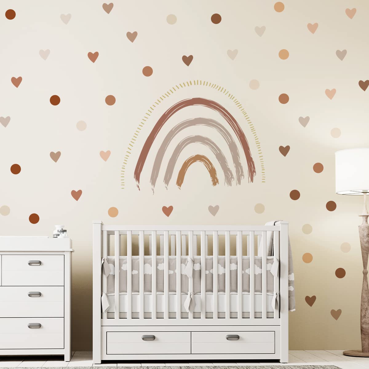 39.3 X 45.67 Inch Large Boho Rainbow Wall Decals Boho Polka Dots Wall Decals Circle Dot Wall Stickers Peel and Stick, Self Adhesive Boho Hearts Wall Sticker for Girls Bedroom Decor, Kids Nursery Room Playroom (Boho Rainbow + Polka Dots + Heart)