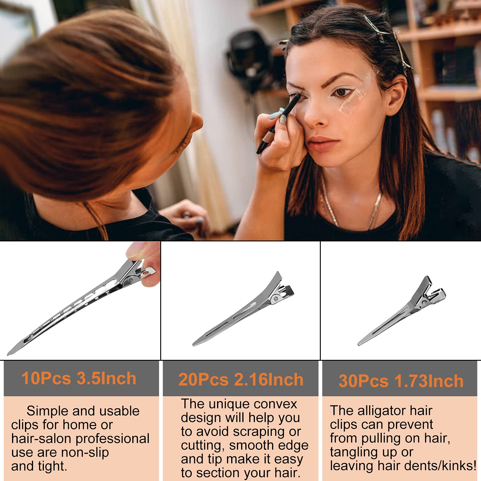 Silver Metal Duck Billed Hair Clips Set - Alligator Roller Clips for Women's Long Hair Sectioning and Pin Curls, with Case