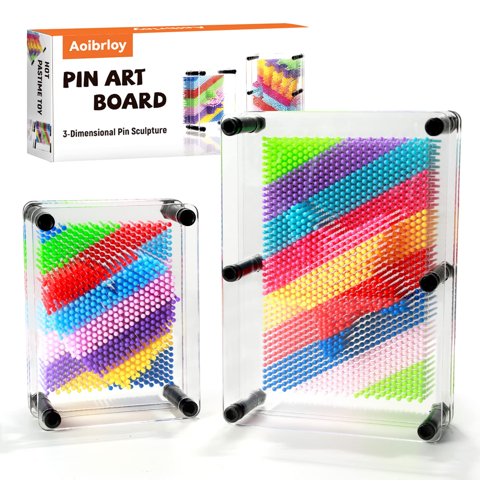 Aoibrloy 2 Pack 3D Pin Art Toy,Rainbow Sensory Pin Art Board Assorted Size Pin Impression Sculpture Needle Toys for Kids or Adults