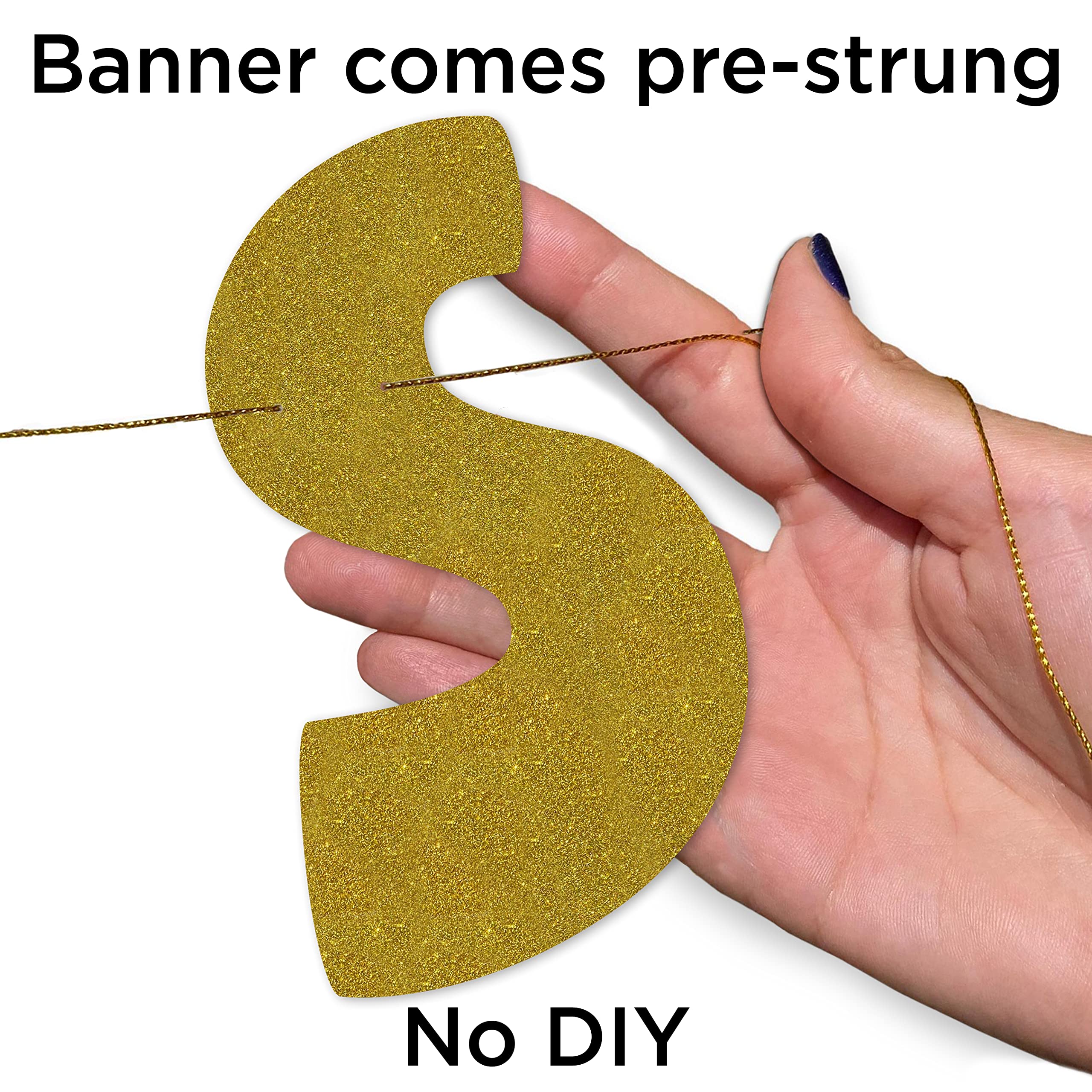 9th Birthday Gold Glitter Banner - Happy 9th Birthday Party Decorations, Supplies and Favors - 9th Wedding Anniversary Decorations