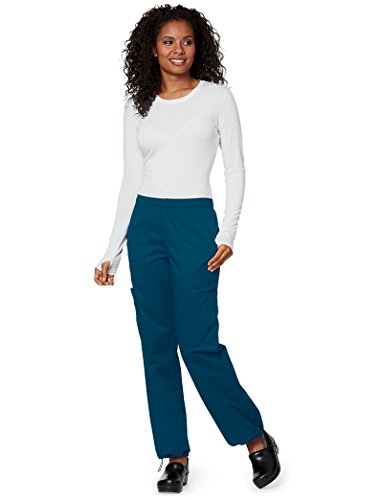 Cherokee Women Scrubs Pant with Mid Rise Straight Leg Adjustable Hem Cargo Bottoms 4005, L, Black