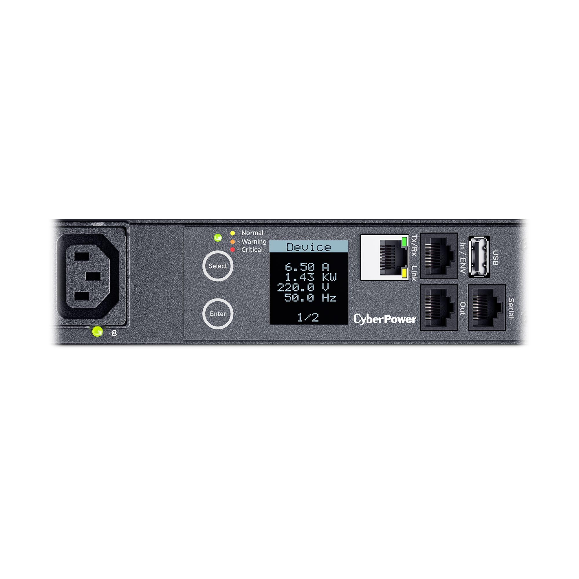 CyberPower PDU41005 Switched PDU, 100-240V, 20A (Derated to 16A), 8 Outlets, 1U Rackmount