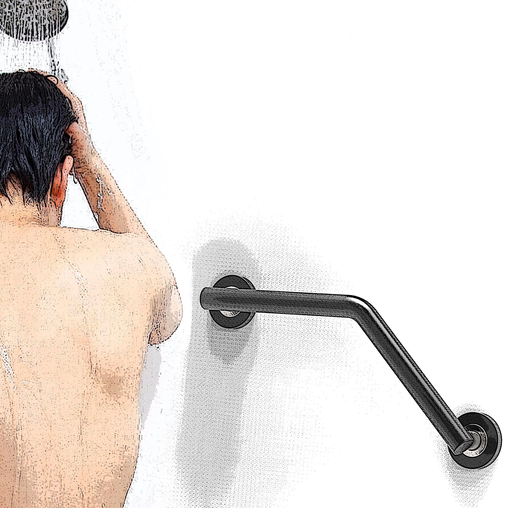 AmeriLuck 1-1/4 x 16 Stainless Steel Angled Grab Bar with Anti-Slip Peened Grip for Bathtubs, Shower & Toilet, ADA Compliant, Stud Mount 500lbs Support, Brushed Nickel