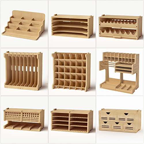 Bucasso Wooden Mold Making Tools Storage Box, Model Paint Organizer with MDF Material, Model Kit Tool Organizer Rack, Paint Rack, Brush/Tool Holder Suitable for Tamiya and Gundam Tools, GK5