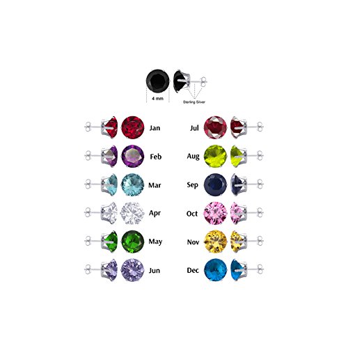4mm Round Cubic Zirconia Birthstone Post Back 925 Sterling Silver Stud Earrings for Women Set for 13 Colors
