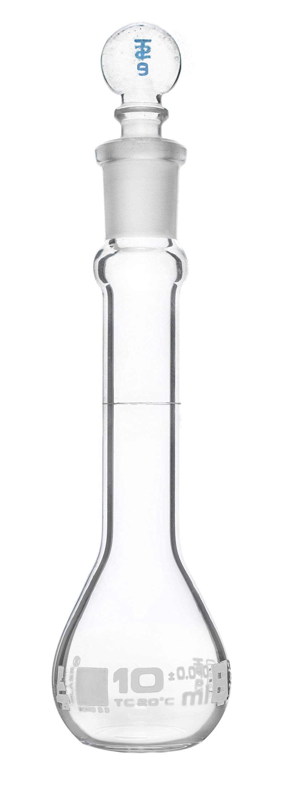 EISCO Volumetric Flask, 10ml - Class B, ASTM - Tolerance Âą0.040 ml - Glass Stopper - Single, White Graduation