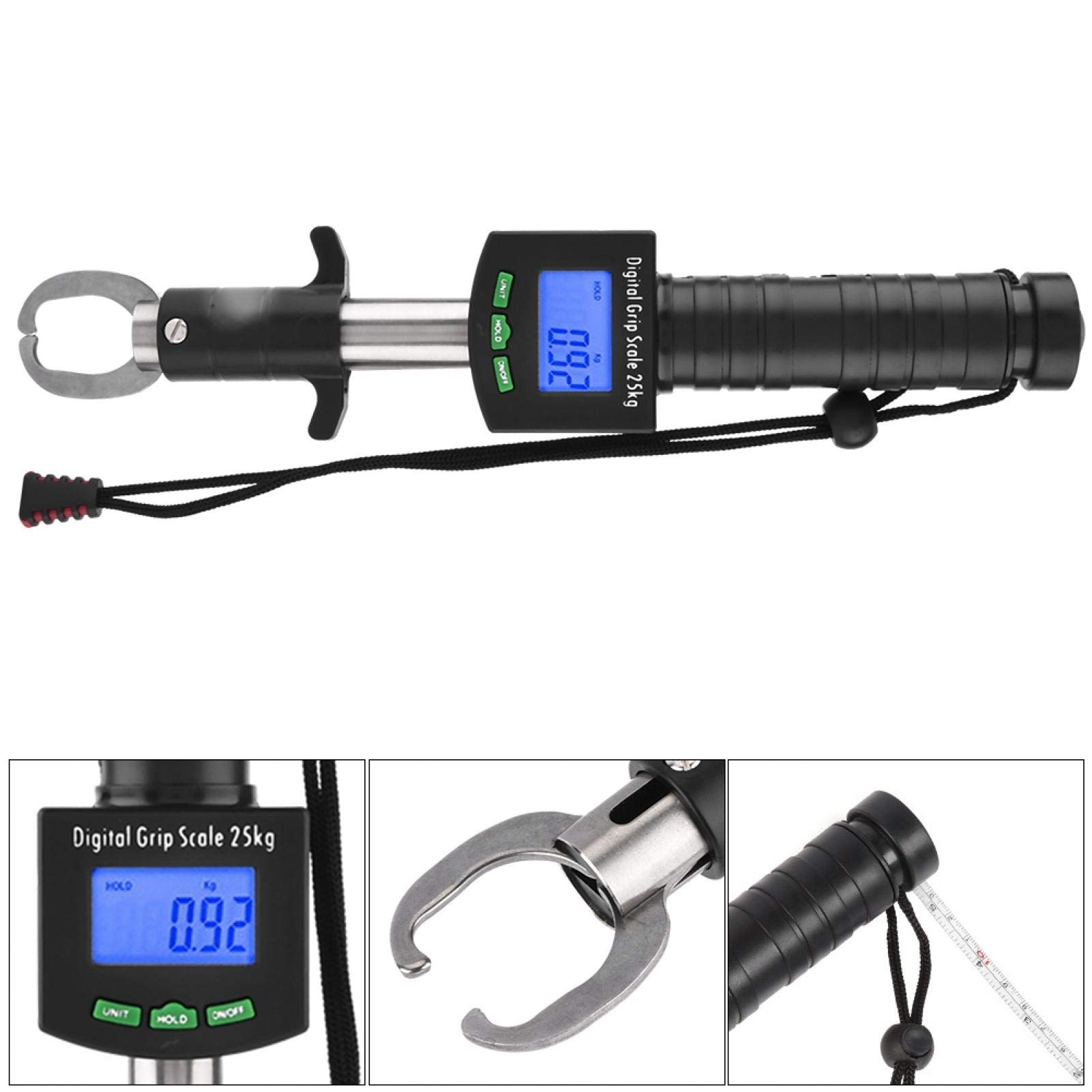 3 in 1 Fish Gripper,Portable Durable Digital Fish Grip Scale 25kg/55lb Fish Lip Gripper Grabber Fishing Tool with 1M Tape Measure
