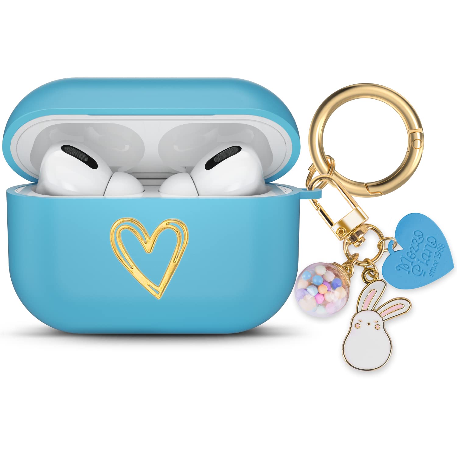 Aiiko Compatible AirPods Pro Case with Cute Lucky Ball Rabbit Keychain Gold Heart Pattern Soft TPU Shockproof Protective iPod Pro Case Cover for Airpods Pro(2019 Released) for Girls Women-Black