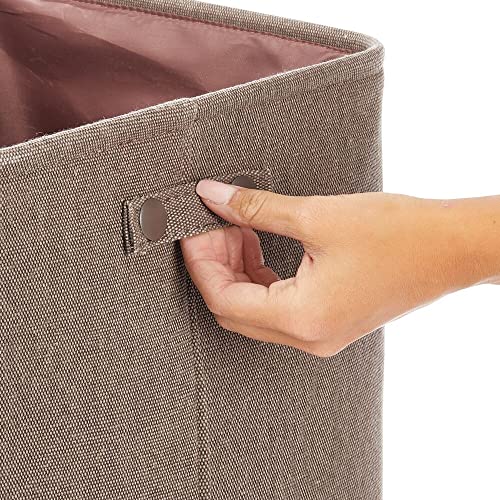 mDesign Soft Cotton Fabric Bathroom Storage Bin with Handles - Organizer for Towels, Toilet Paper Rolls - for Closets, Cabinets, Shelves - Textured Weave, 2 Pack - Espresso Brown