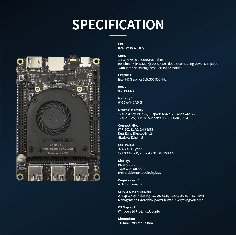 LattePanda 2 Alpha 864s - A Pocket-Sized Powerful Windows/Linux Single Board Computer (8GB RAM/64GB eMMC)