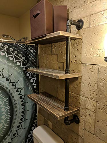 FODUE Industrial Pipe Shelving Bookshelf Rustic Modern Wood Ladder Storage Shelf 3 Tiers Retro Wall Mount Pipe Design DIY Shelving