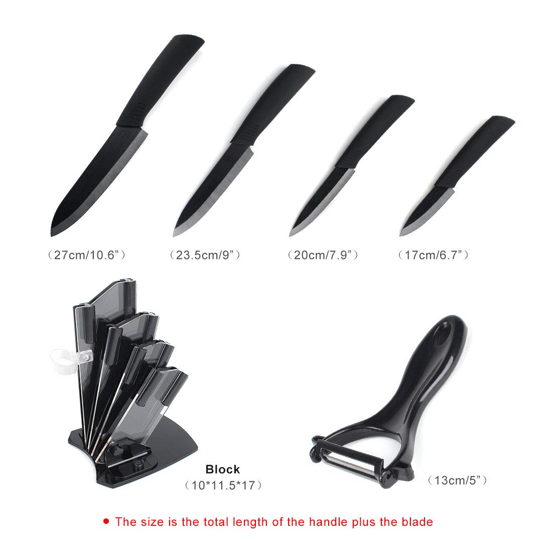 5 PCS Ceramic Knife Set Kitchen Knife Cutlery Set with Acrylic Block Chef Knife Slicing Knife Fruit Slicer Fruit Parer Peeler Set