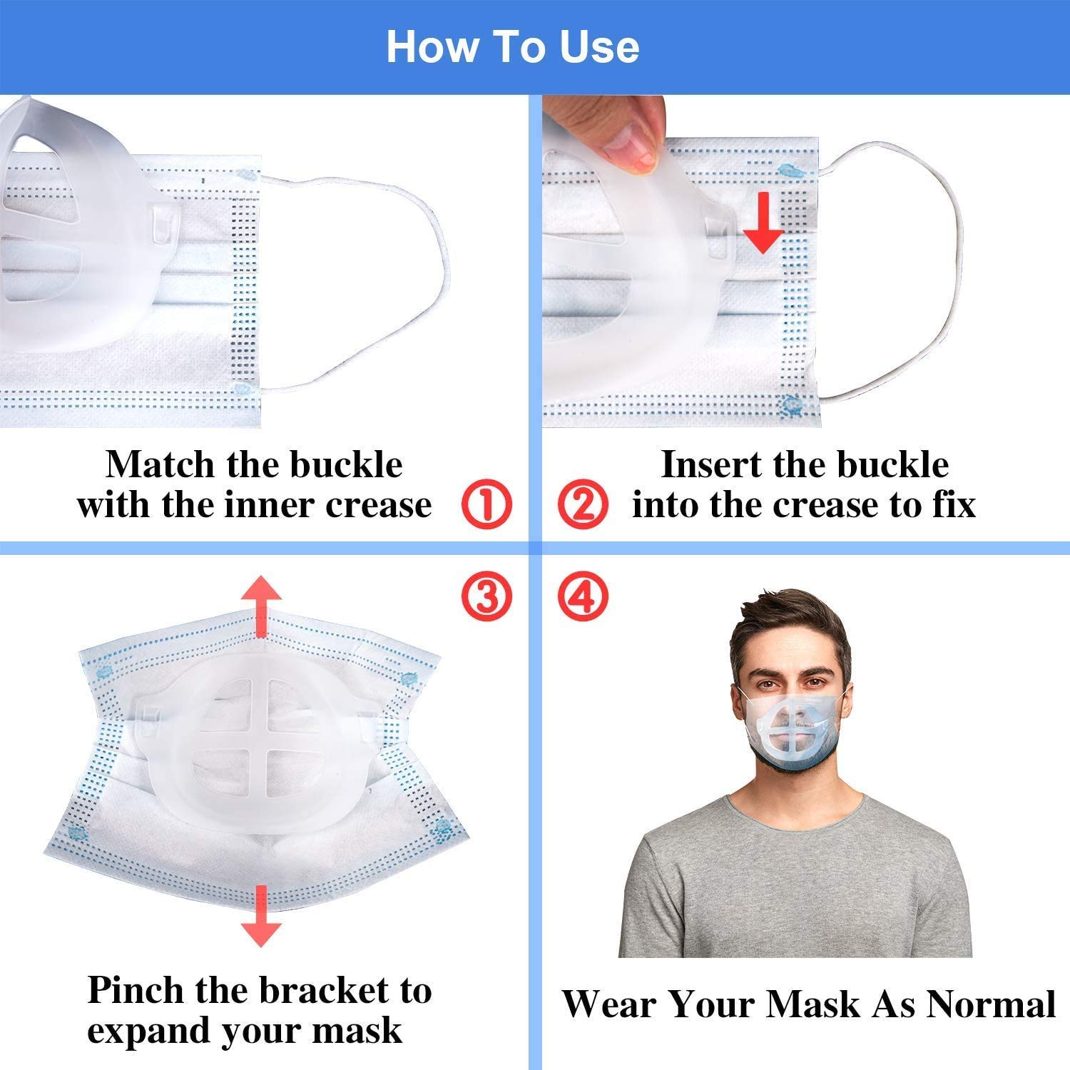 3D Mask Bracket Internal Support Frame,Silicone Reusable Face Shield,Breathe Cup for mask,mask Inserts,Plastic mask Insert(5 Pack)