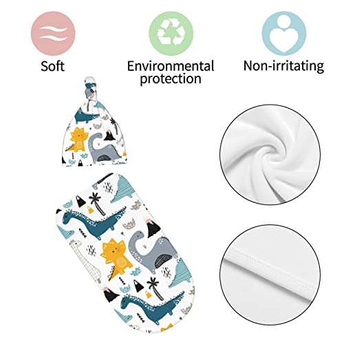 Dinosaur Baby Stuff Swaddle Receiving Blanket with Hat Set Dinosaur Swaddles Up New Born Soft Transition Sleep Sacks for Infant Boys Girls(0-6Mth)
