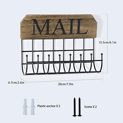 SRIWATANA Rustic Mail Holder Organizer, Key Holder Wall Mount Mail Sorter for Hallway Foyer and Home Decoration - Carbonized Black