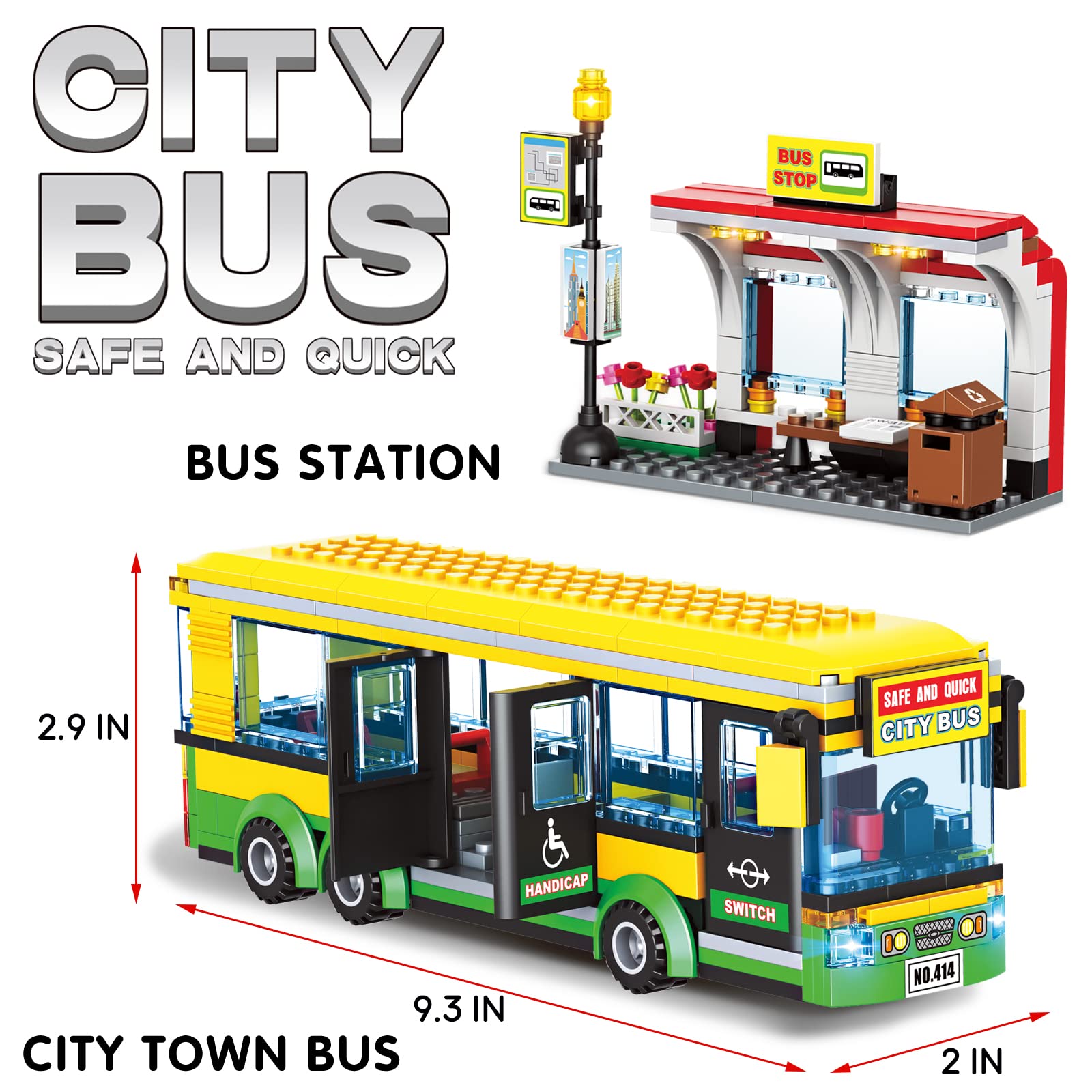 City Town Bus Station Building Block Set - 386 Pieces, Educational Learning Creative STEM Bus Toy, Ideal Gift for Kids, Boys, and Girls Ages 6 and Up