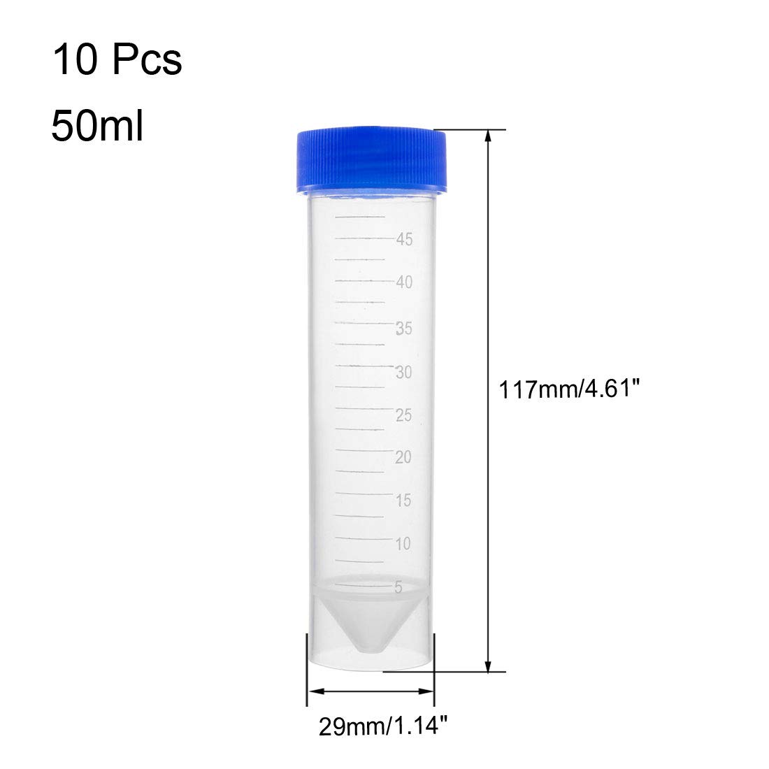 uxcell 10 Pcs 45ml Plastic Centrifuge Tubes with Screw-on Cap, Polypropylene Graduated Micro Centrifuge Tube, Self Standing, Blue, Storage Container for Beads Sample Lab