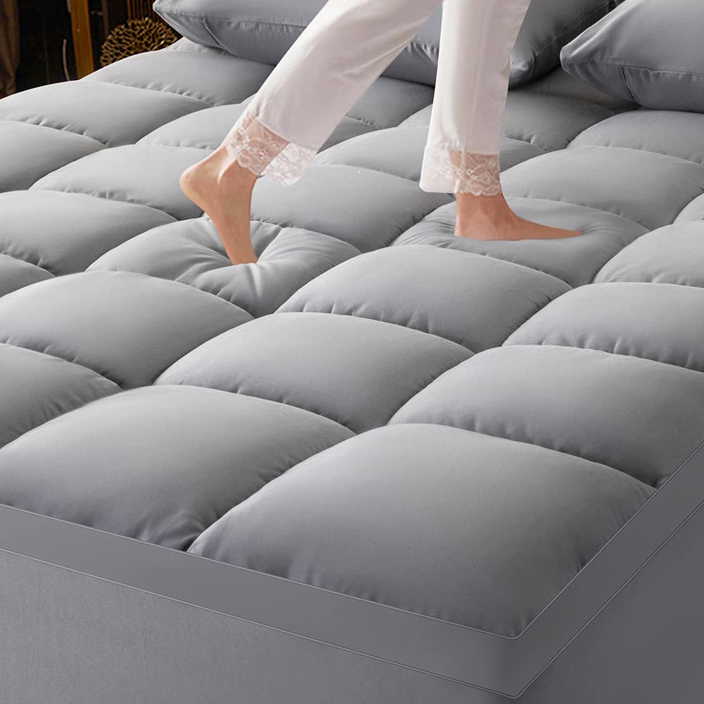 SONORO KATE Mattress Topper, Extra Thick Mattress Protector,Cooling Mattress Pad Cover for Back Pain, Plush & Support Bed Topper Overfilled Down Alternative with 8-21" Deep Pocket (Grey, Queen)