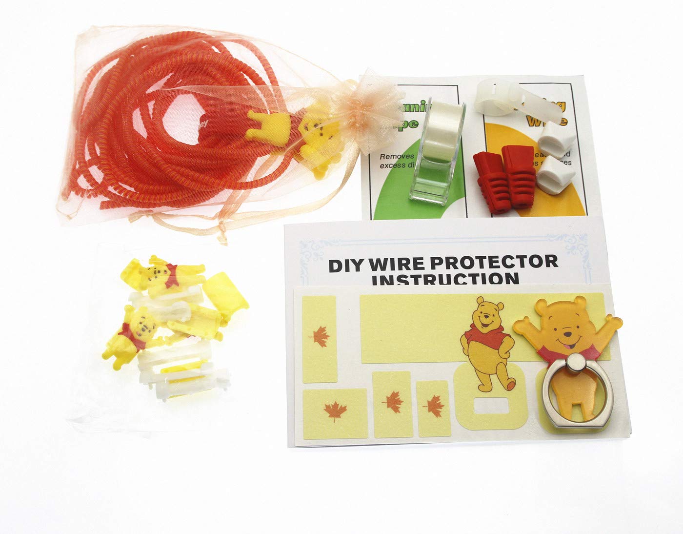 Tospania DIY Protector Data Cable USB Charger Line Earphone Wire Saver Organizer Compatible with iPhone 5S SE 6 6S 7 8 Plus X XS XR 12 iPad iPod iWatch (Yellow Winnie)