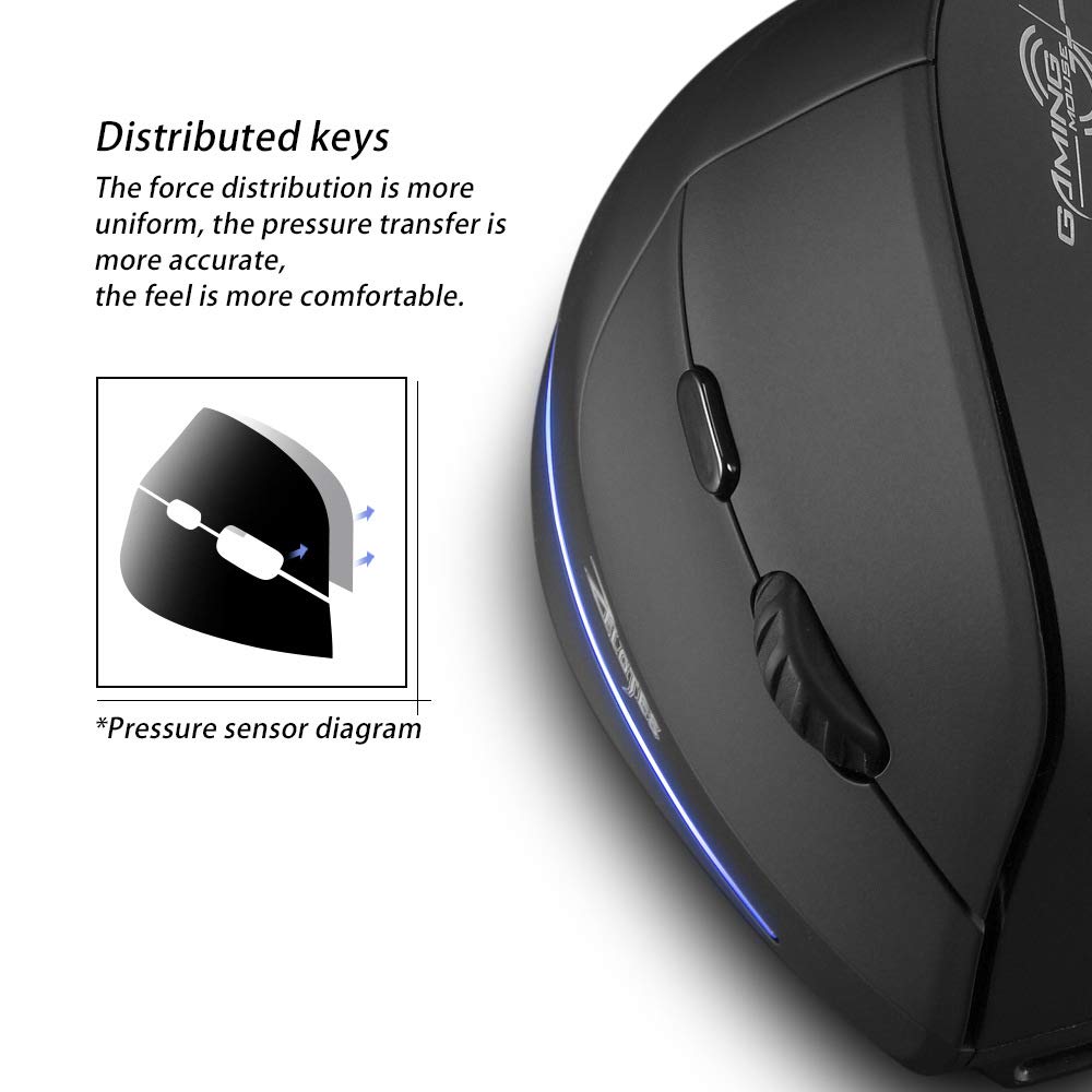 Attoe Vertical Mouse Wireless, Right Handed 2.4GHz Wireless Ergonomic Rechargeable Vertical Mouse with 3 Adjustable DPI 1000/1600/2400, 6 Buttons,Compatible with PC, Desktop,Mac (Black)