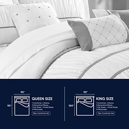 Chic Home CS2124-AN 10 Piece Cheryl Comforter Set, Queen, Beige