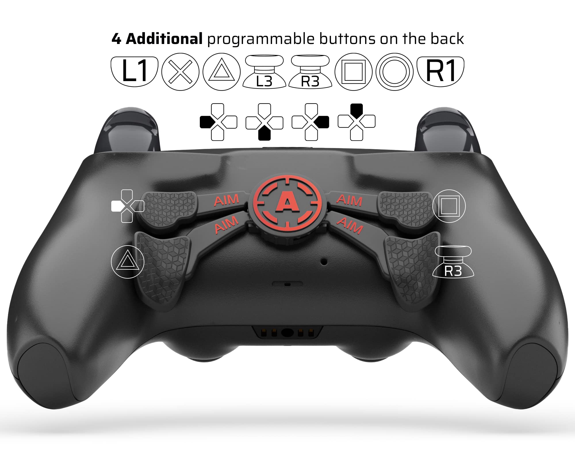 AimControllers Custom PRO Controller compatible with PS5 Console & PC | Custommade Wireless Gaming Controller with 4 Back Remappable Paddles | Gaming Accessories Electronics | Black Matte