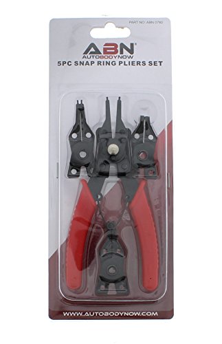 ABN Snap Ring Pliers Set – 5 Pc Interchangeable Jaw Head C Clip Pliers Set – Straight, 45, and 90 Degree Angled Jaws
