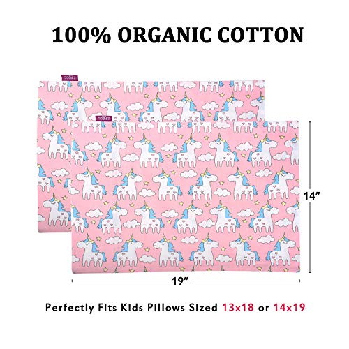 ZPECC Toddler Pillowcases Set of 2, Hypoallergenic 14x19 Pillow Cover Fits Pillows Sized 13x18 or 14x19, 100% Soft Cotton Envelope Closure Kids Pillowcase for Sleeping, Machine Washable, Pink Unicorn