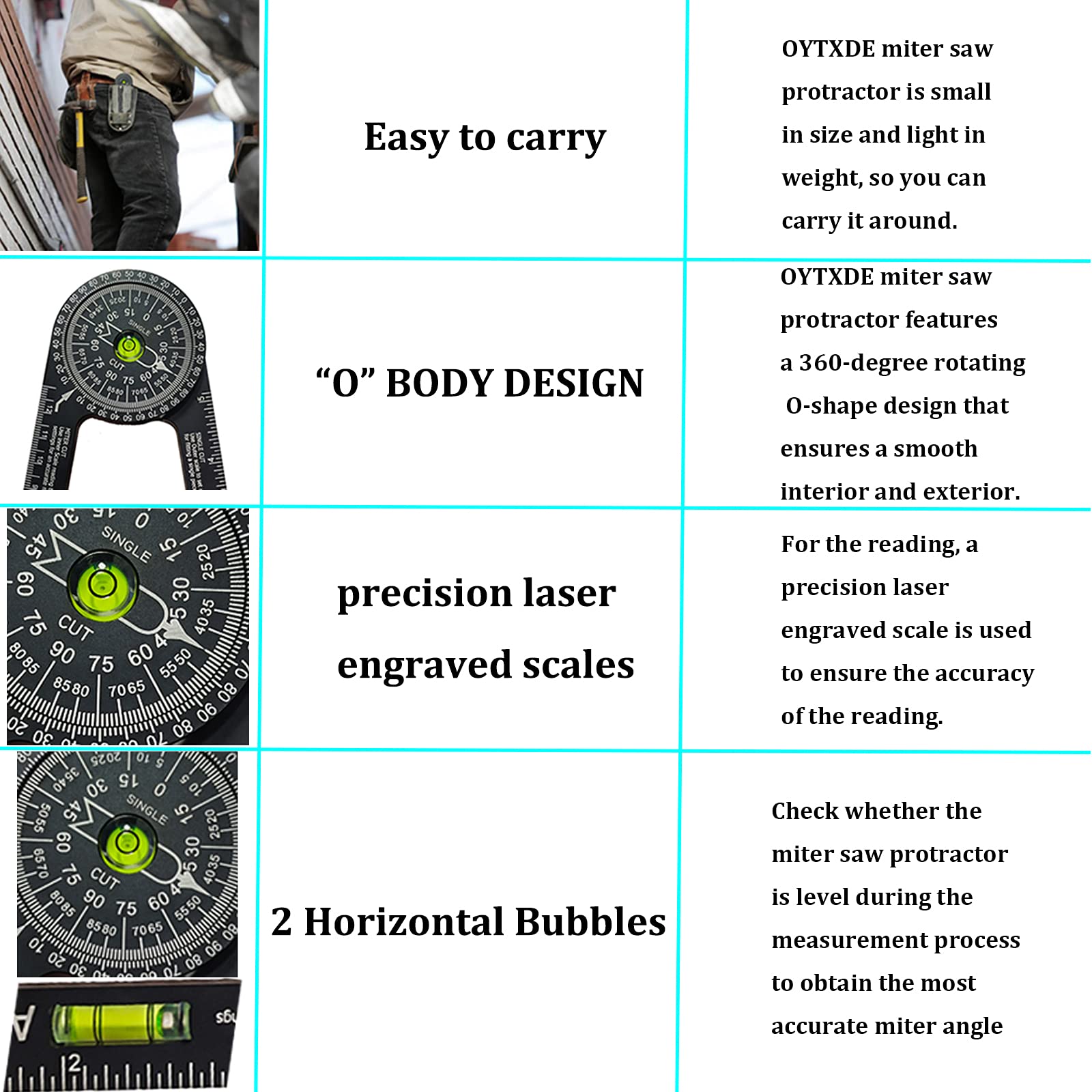 7 inch Aluminum Protractor Angle Finder & Contour Gauge(10 inch Lock), Miter Saw Protractor with Bubble Level, Irregular Shape Duplication Gage Tool for Carpentry, DIY Handyman, Home improvement