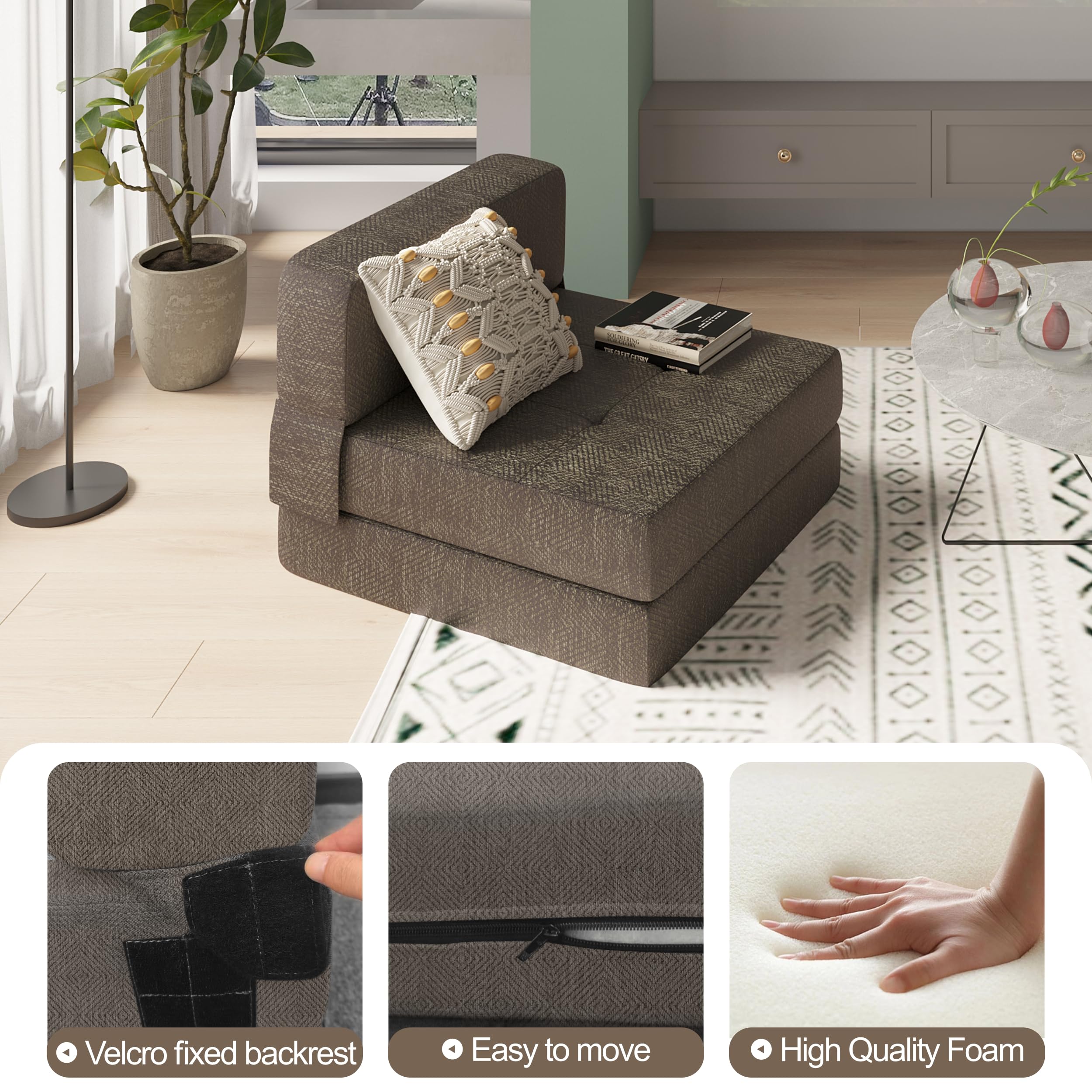 Youmumeub Convertible Sofa Bed, Floor Futon Sofa Bed with Memory Foam for Living Room & Apartment, Linen Fabric, Dark Gray