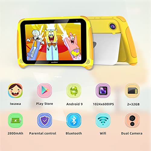 7 inch Android 11 Tablets, 2GB RAM+32GB ROM,Long Battery Life,1.5GHz Quad Core Processor,2 MP Dual Camera,Google Certified, WiFi Bluetooth 4.2 (Yellow)