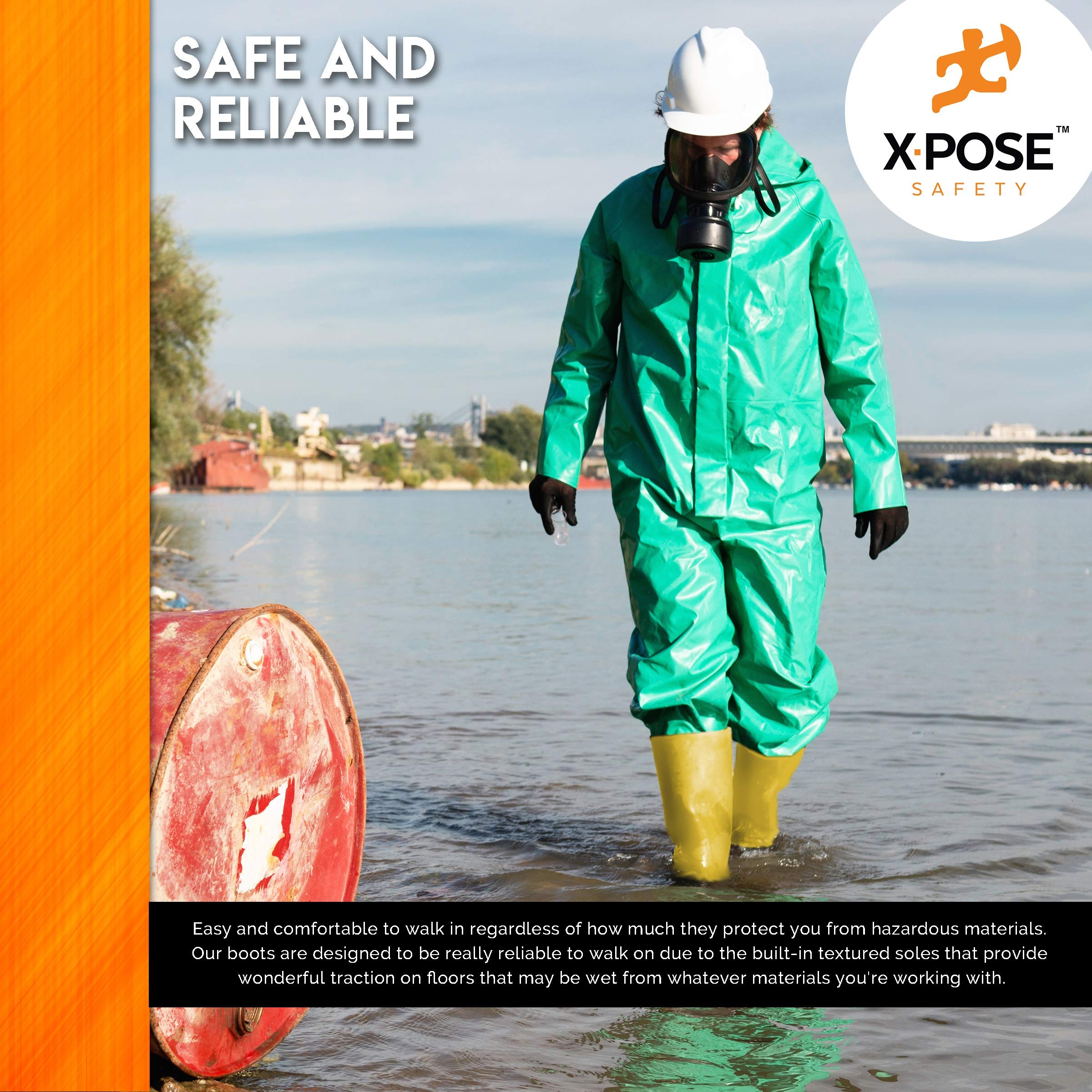 Hazmat Boot and Shoe Covers For Hazardous Materials - Explosives, Gases, Flammable Liquids, Peroxide and More – XL Yellow 12" Over the Shoe Protectors - by Xpose Safety