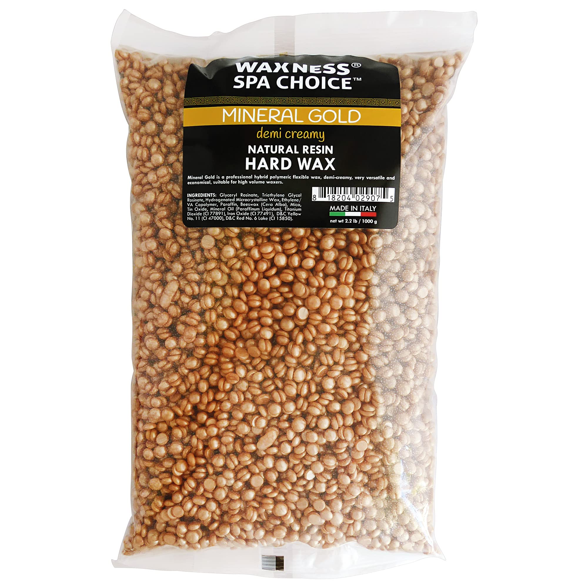 Waxness Spa Choice Mineral Gold Demi Creamy Hard Wax Beads 2.2 lb / 1 kg Pack of 12