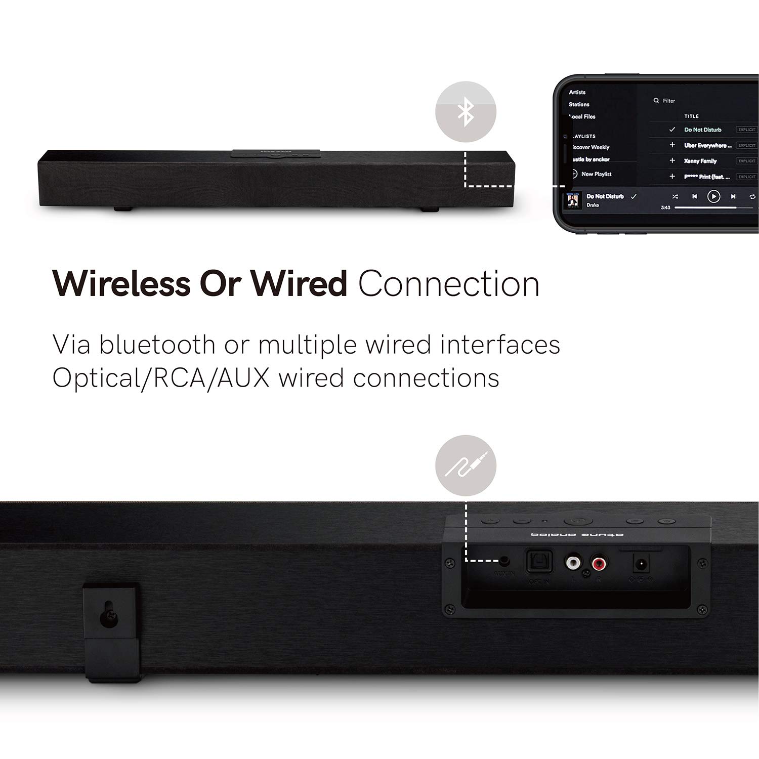 atune analog TV Wired Wireless Sound Bar, Bluetooth 5.0 Soundbar with Wireless Subwoofer, Compatible with 2.1 Channel Dolby Digital - 30In