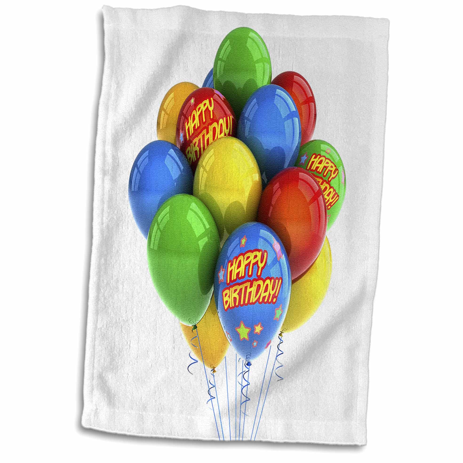 3D Rose Colorful Party Balloons Happy Birthday Towel, 15" x 22", White