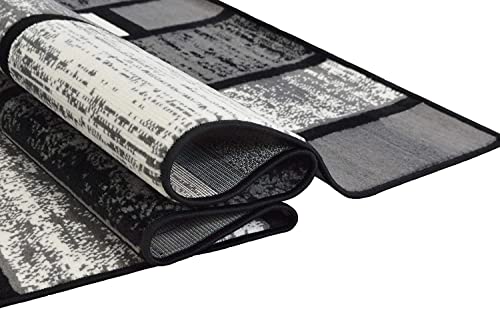 Champion Rugs Grey Contemporary Modern Blocks Boxes Design Soft Indoor Area Rug (7’ 8” X 10’ 8”)