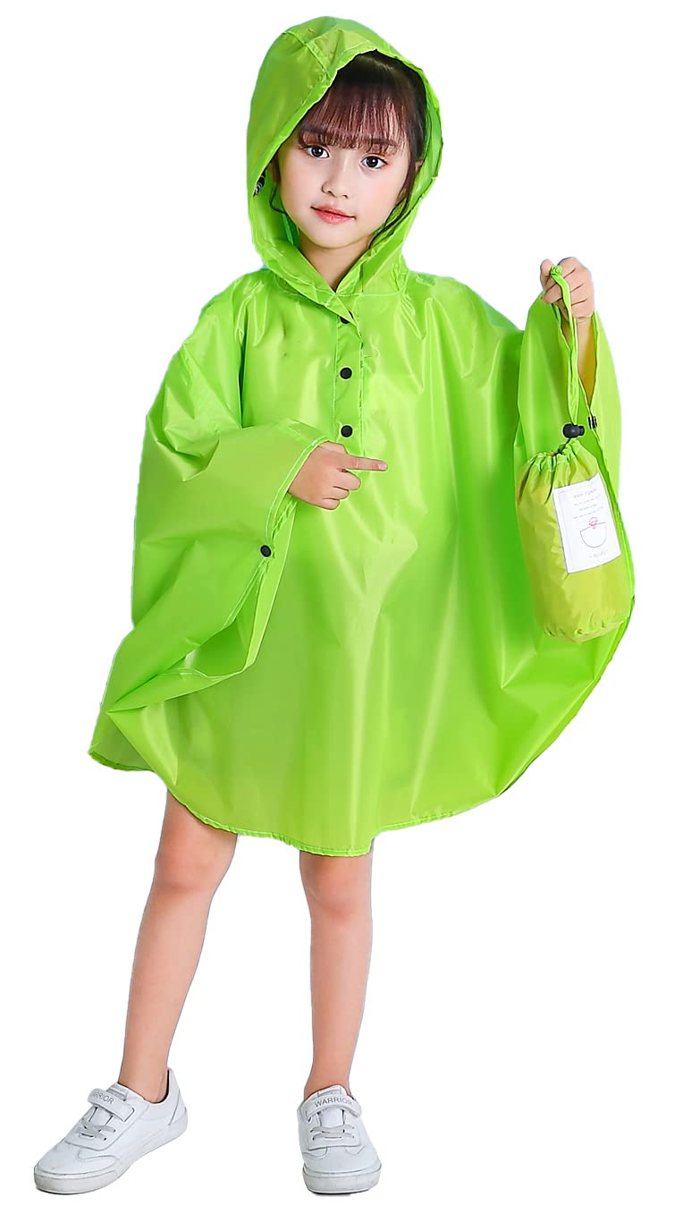 Spmor Kids Rain Poncho Hooded Jacket Rain Coat Grass green S