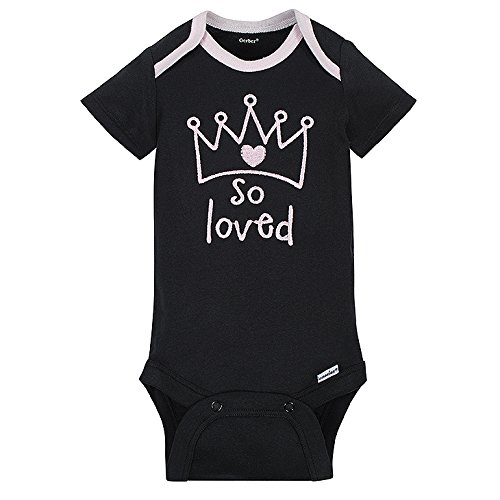 Gerber Baby Girls 5-Pack Short Sleeve Variety Onesies Bodysuits, Princess Crown, 0-3 Months