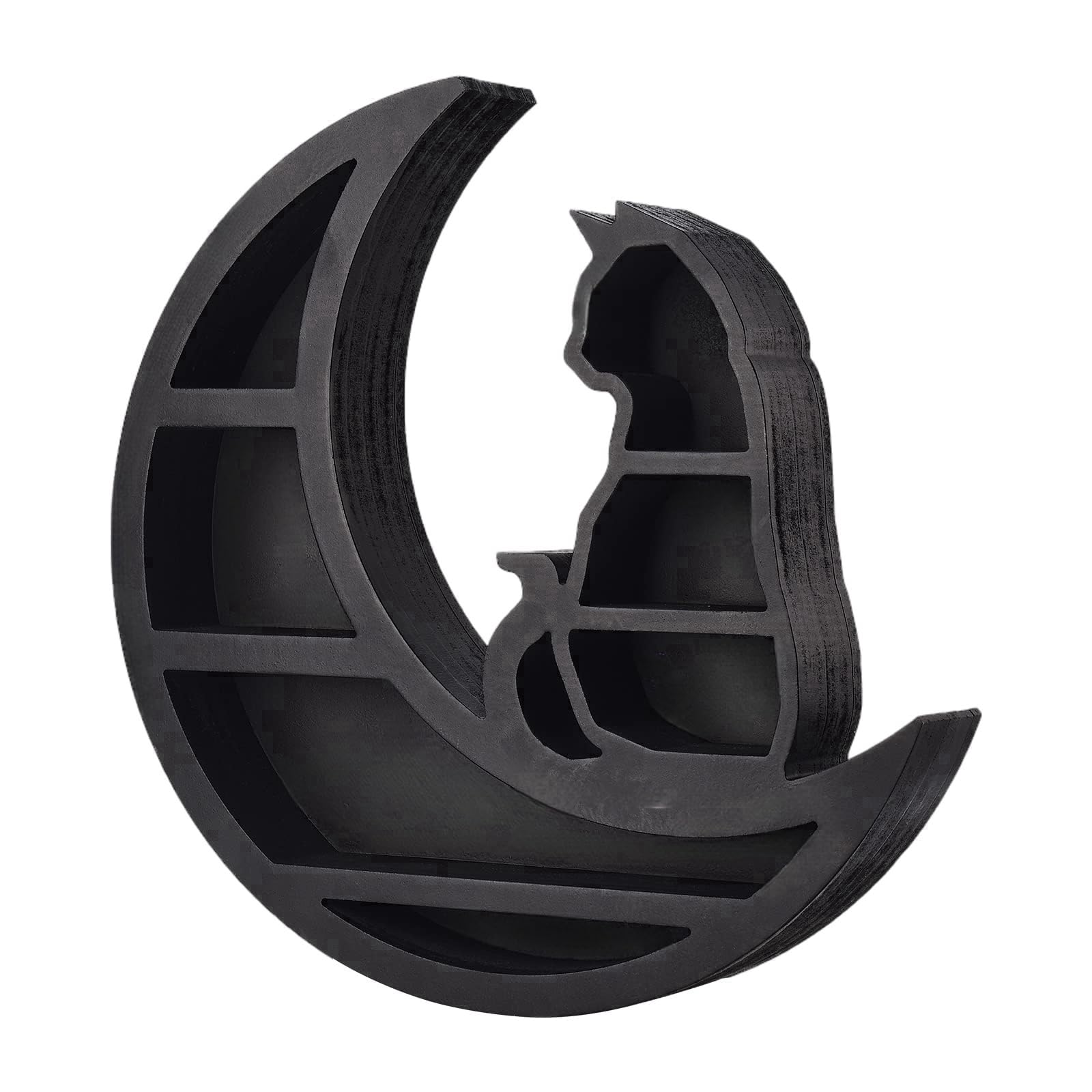 Liebemode Wooden Moon Shelf for Crystals Display, Cat on The Moon Shelf Wall Decor Gothic Shelves for Crystals, Stones and Essential Oils