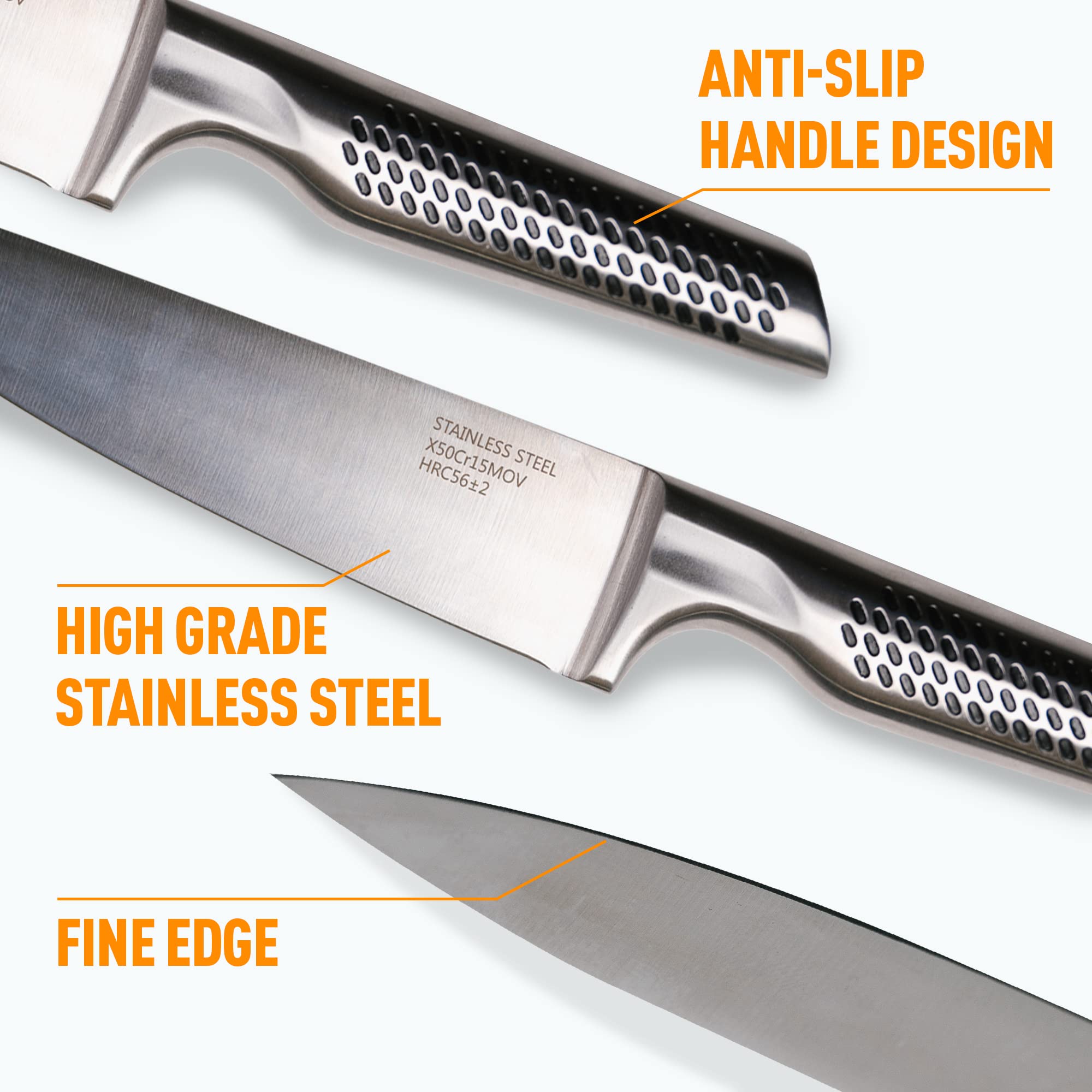 7 Pcs Ultra Sharp Kitchen Chef Knife Set with Magnetic Strip, Sharpener and Gift Box - Professional Stainless Steel Cooking Knives Set for Cutting Meat & Vegetable, Great for Gift