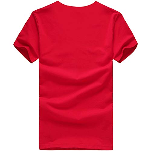 YOMXL Men Skull Art Graphic Halloween T-Shirt Feeling Good Letter Printed Short Sleeve Tee Tops Red