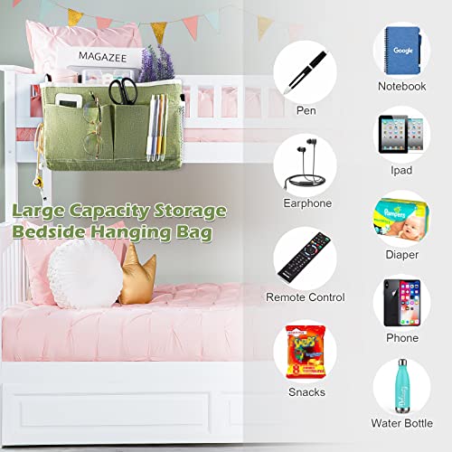Frjjthchy Bedside Caddy Bed Caddy Hanging Storage with Water Bottle Holder for Bunk Bed Hospital Bed Dorm Rooms (Tea Green)